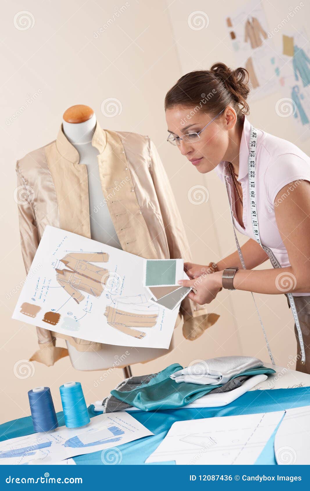 Female Tailor Working at Fashion Studio Stock Photo - Image of designer ...