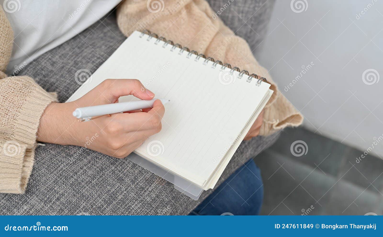 Female Taking Notes on Spiral Notepad, Hand Writing Something on Blank ...
