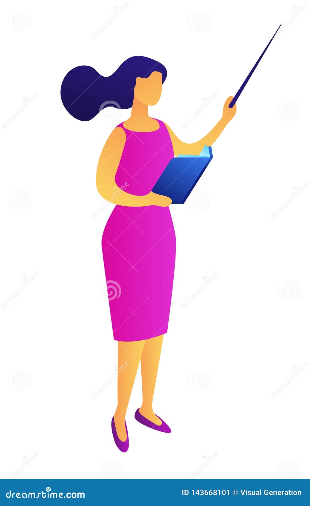 Female Teacher with a Book and a Pointer Isometric 3D Illustration ...