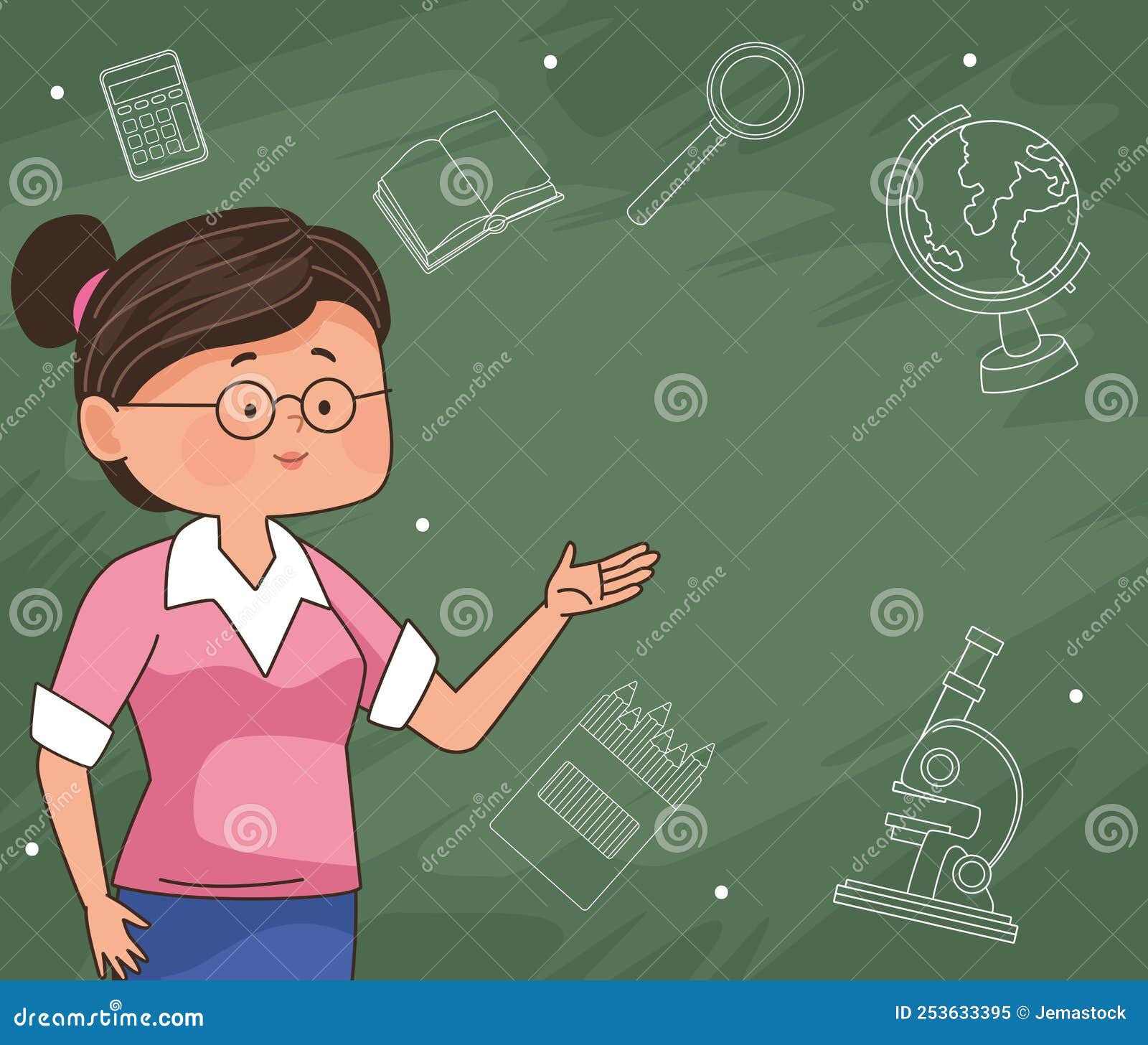 Female Teacher With Chalkboard Stock Vector Illustration Of