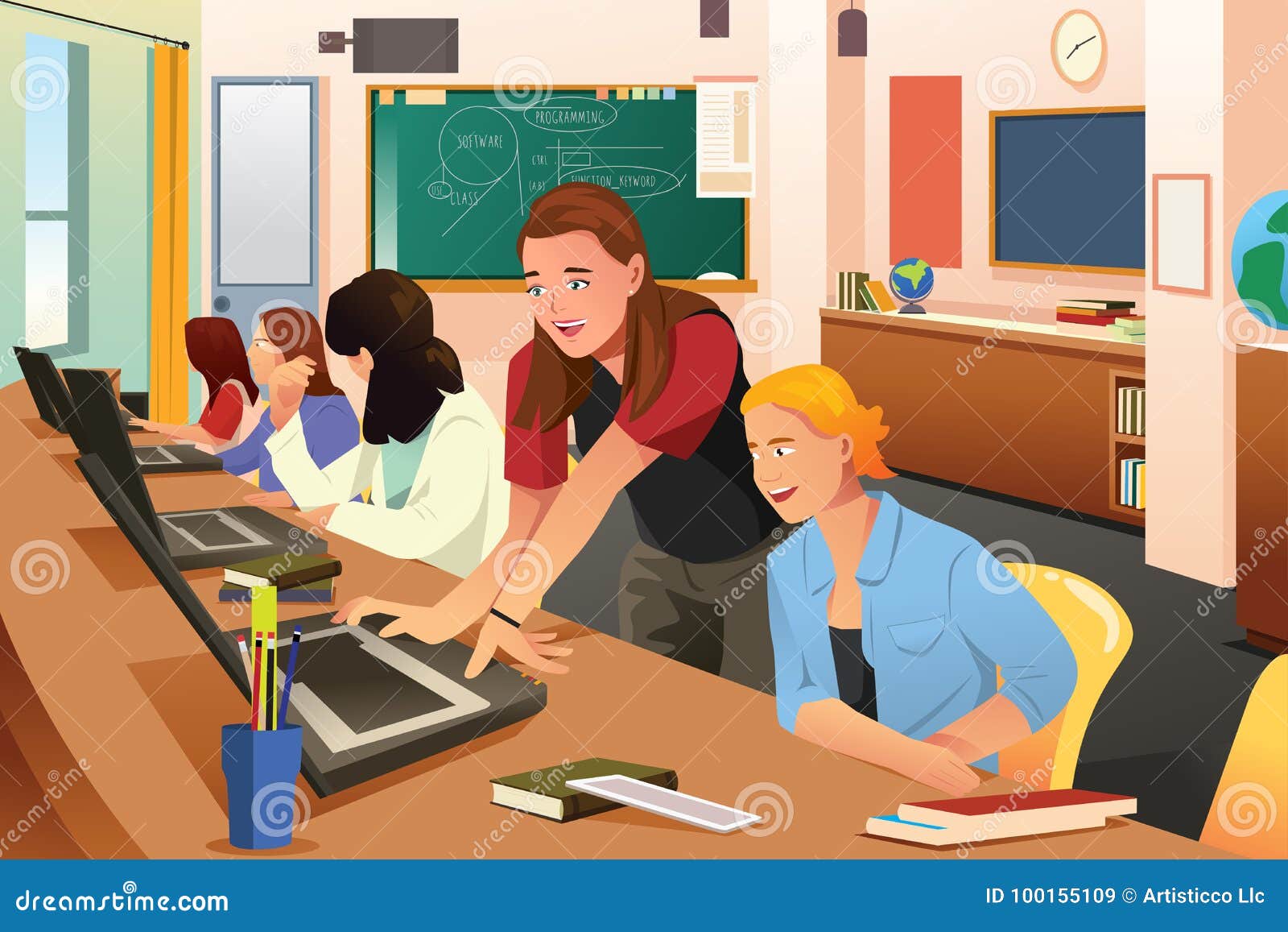 Female Teacher in Computer Class with Students Stock Vector ... Female Teacher in Computer Class with Students Stock Vector ...