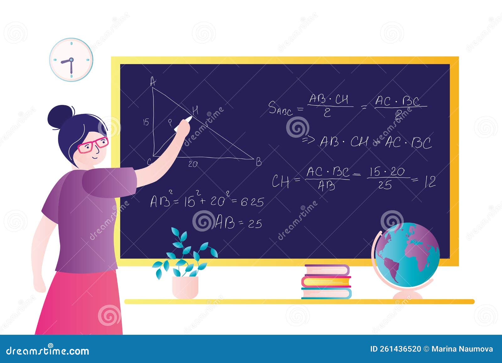 Female Teacher Explaining Task On Chalkboard To Class. Mathematician ...