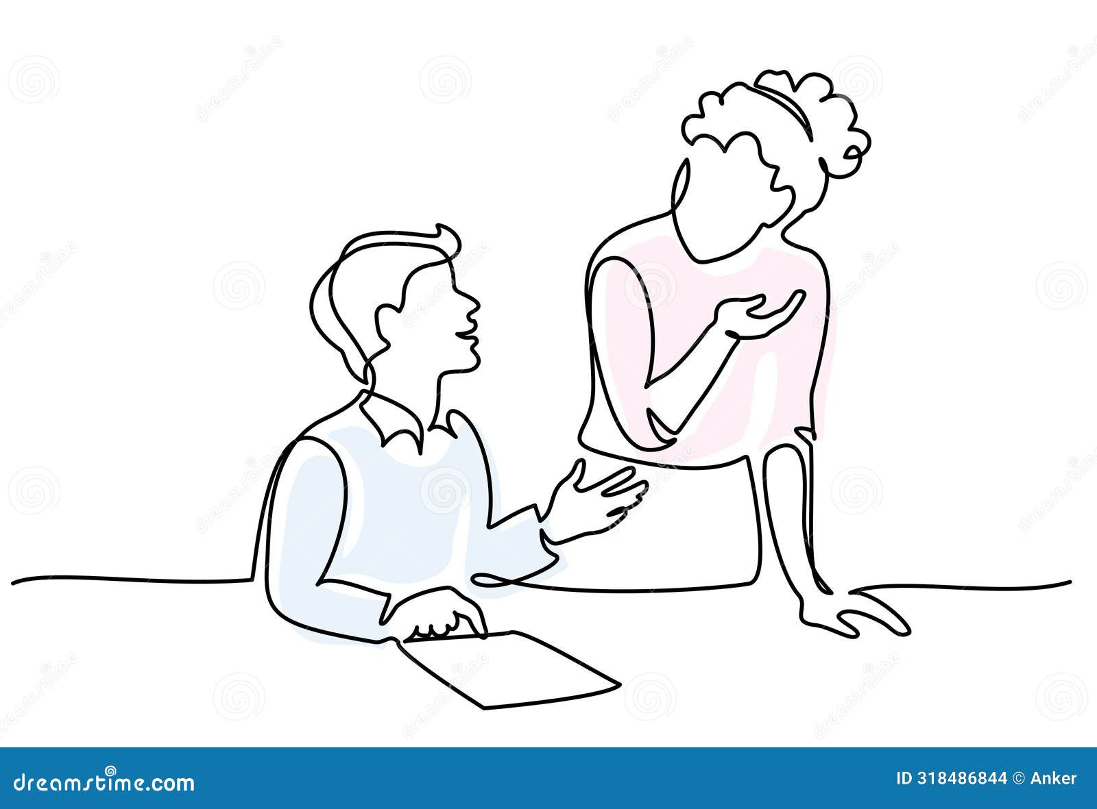 Female Teacher Explaining a Task To a Boy Student. One Line Drawing ...