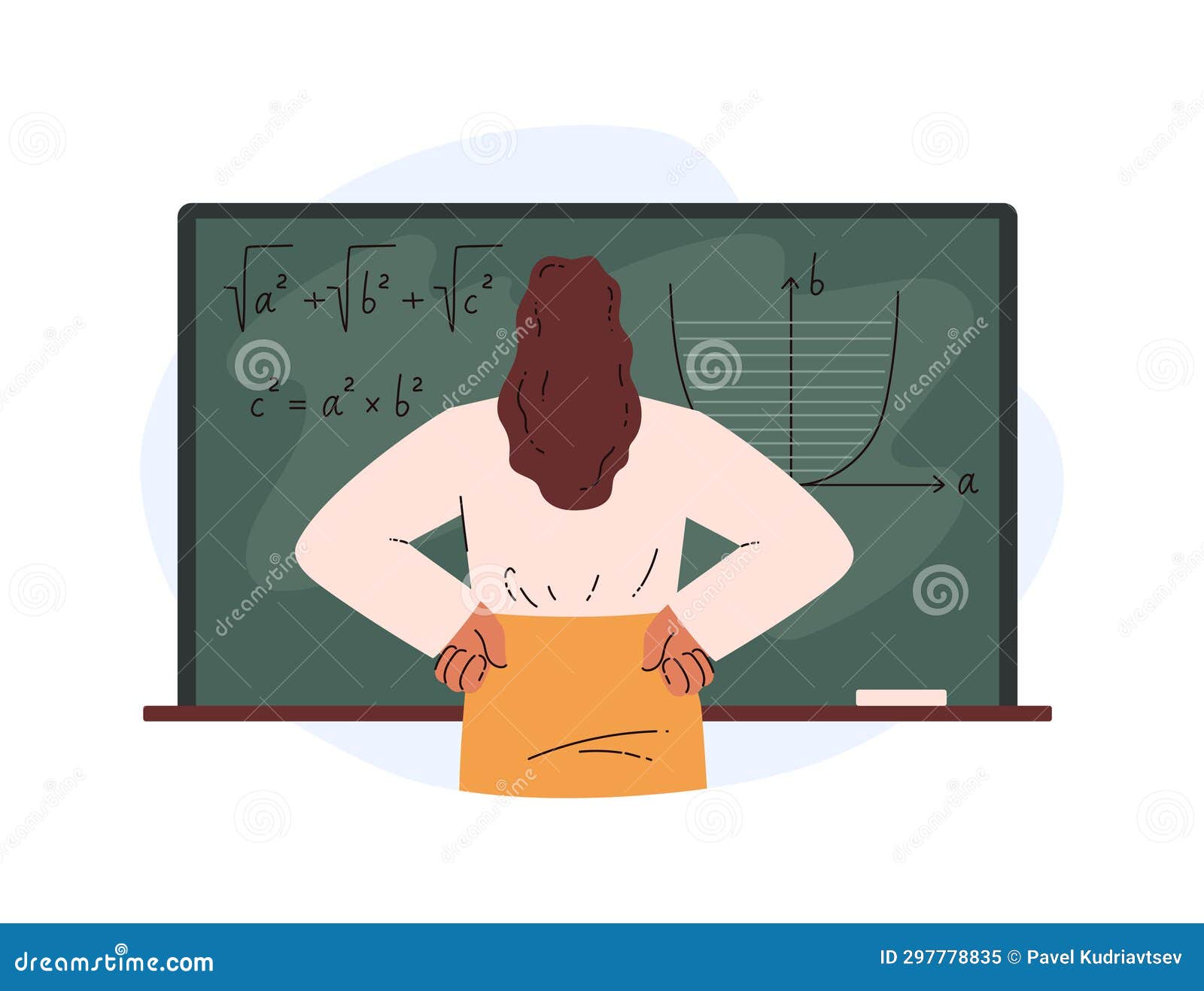 Female Teacher Makes Mathematical Calculations On A Chalk Board ...