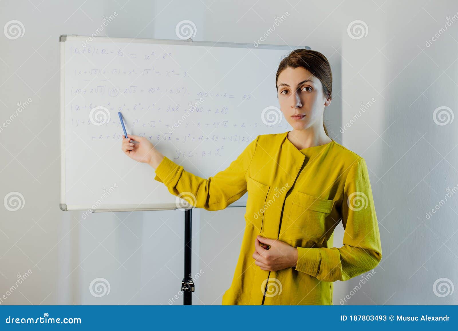 Female Teacher Near Whiteboard In Classroom Stock Image Image Of