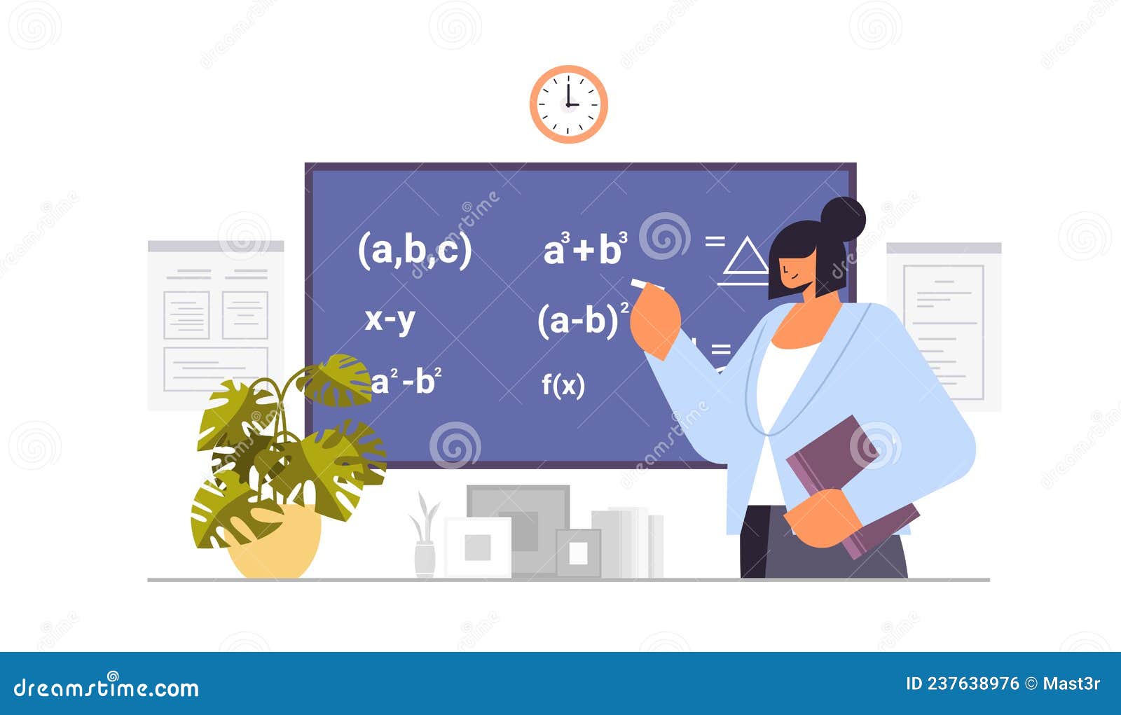 Female Teacher Solving Math Problem on Digital Chalkboard during Lesson ...