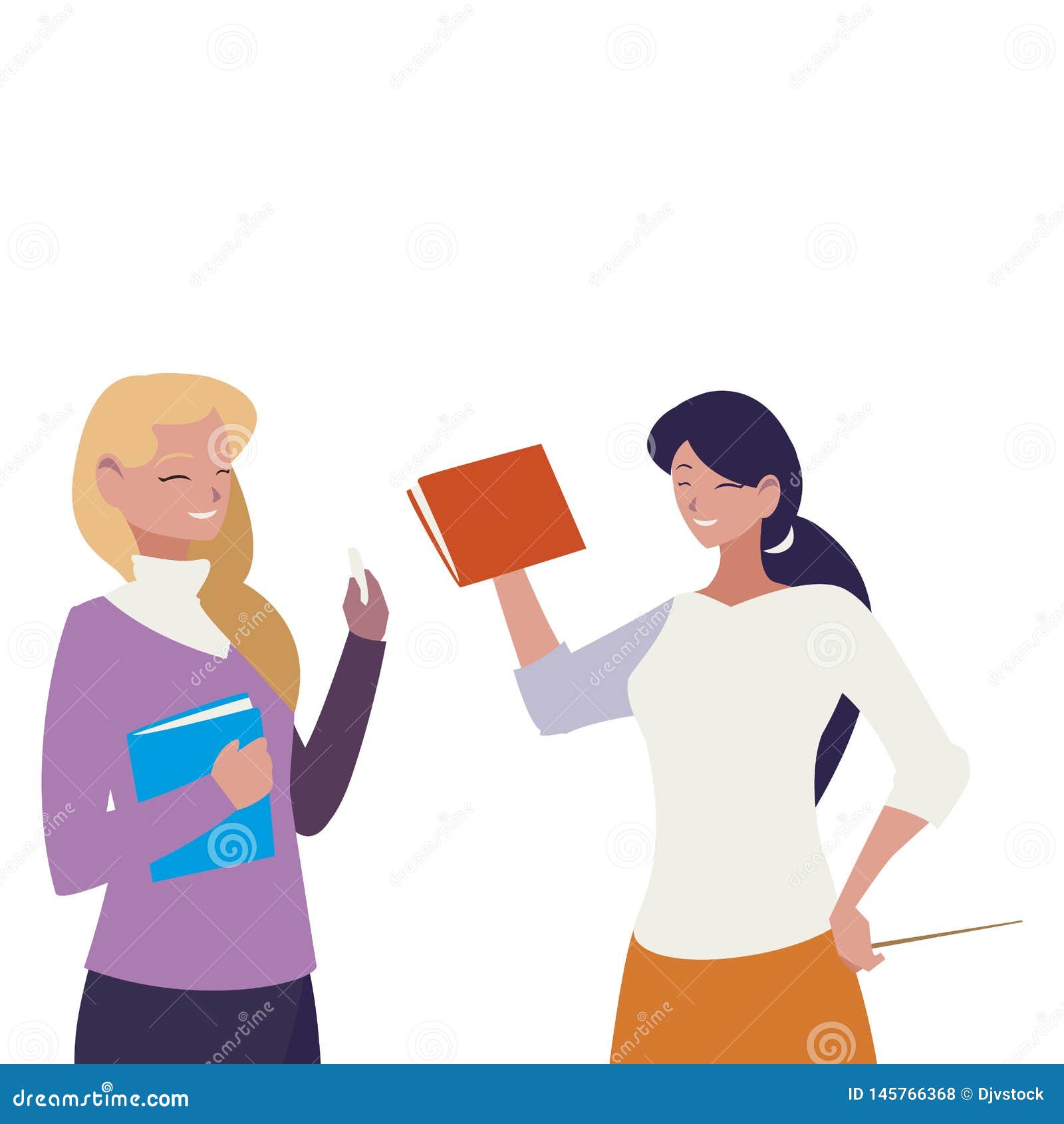 Female Teachers Couple With Textbooks Characters Stock Illustration