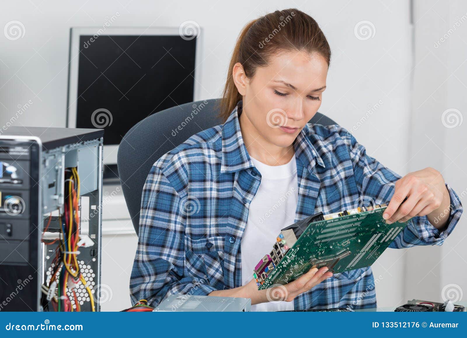 Female Tech Testing Motherboard Stock Photo - Image of graph, software ...