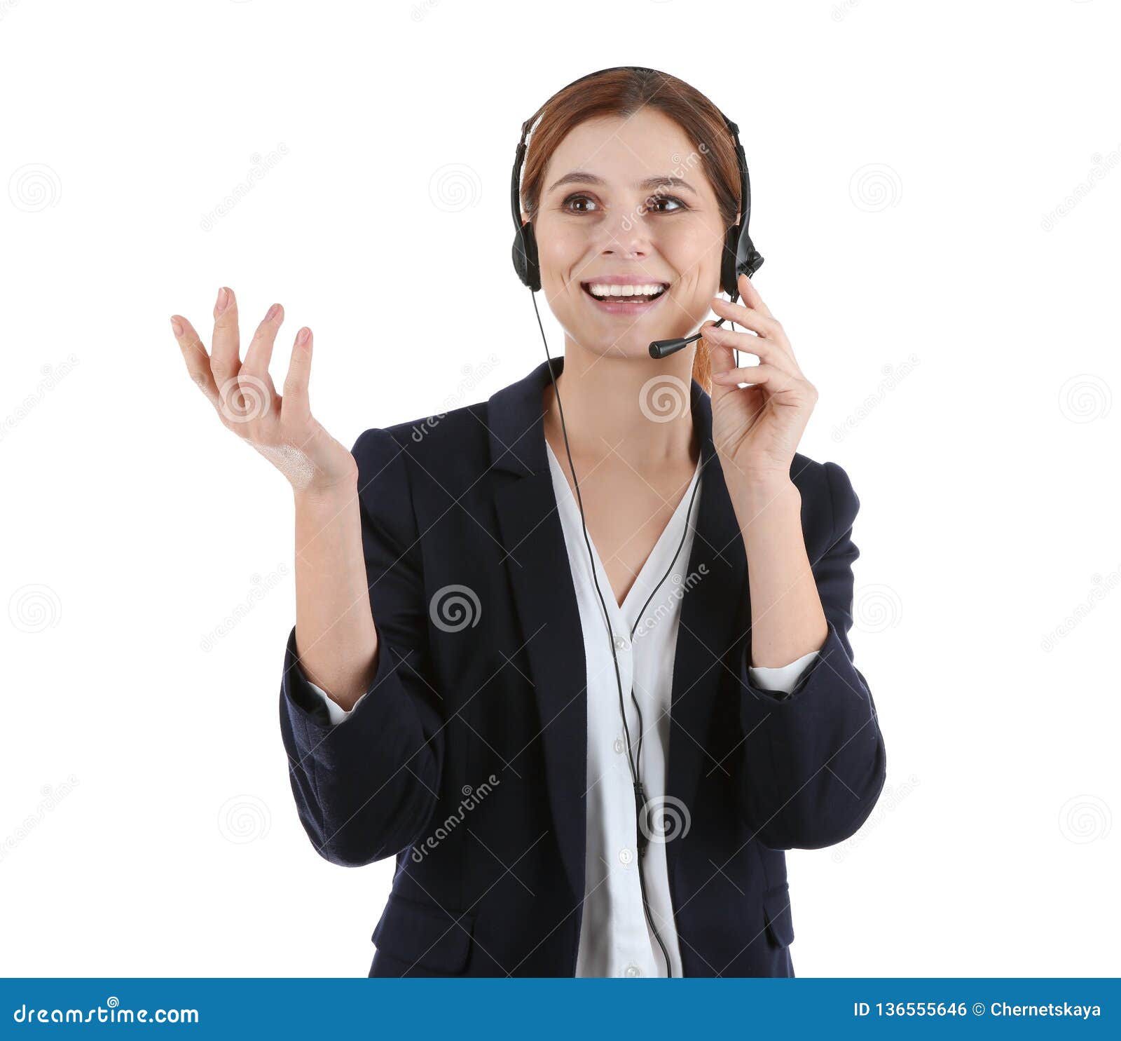 Female Technical Support Operator with Headset on White Stock Photo ...