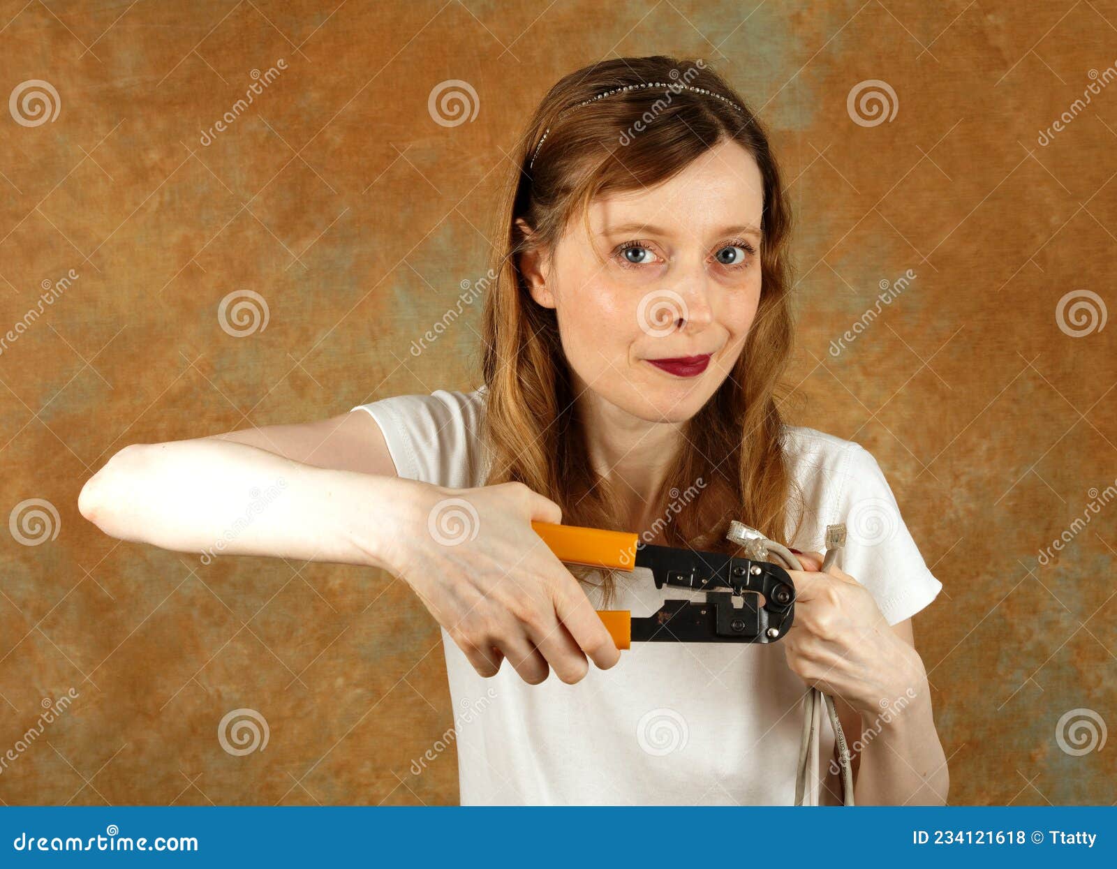 Female Technician with Crimp Pliers Stock Photo - Image of beautiful ...