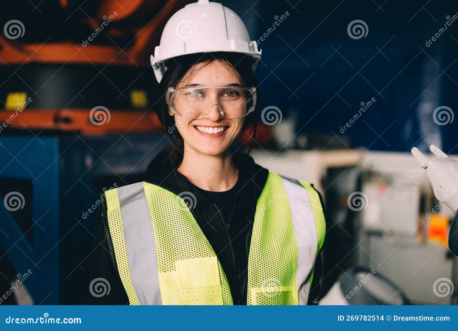 Female Technician Engineer Using Controller Checking Robotic Machine ...