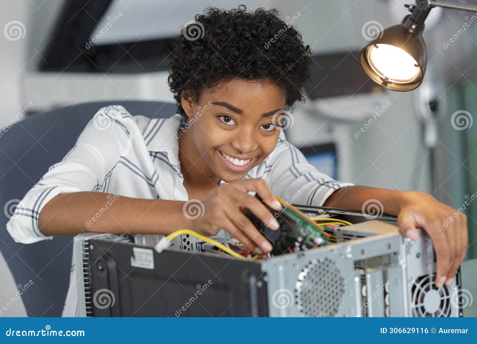 Female Technician Fixing Computer Room Stock Photo - Image of office ...