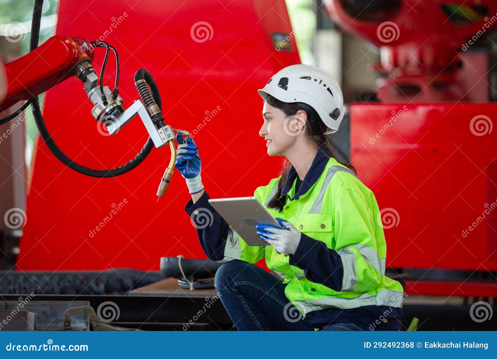 Female Technician Modern Factory, Technical of Robot Operation ...