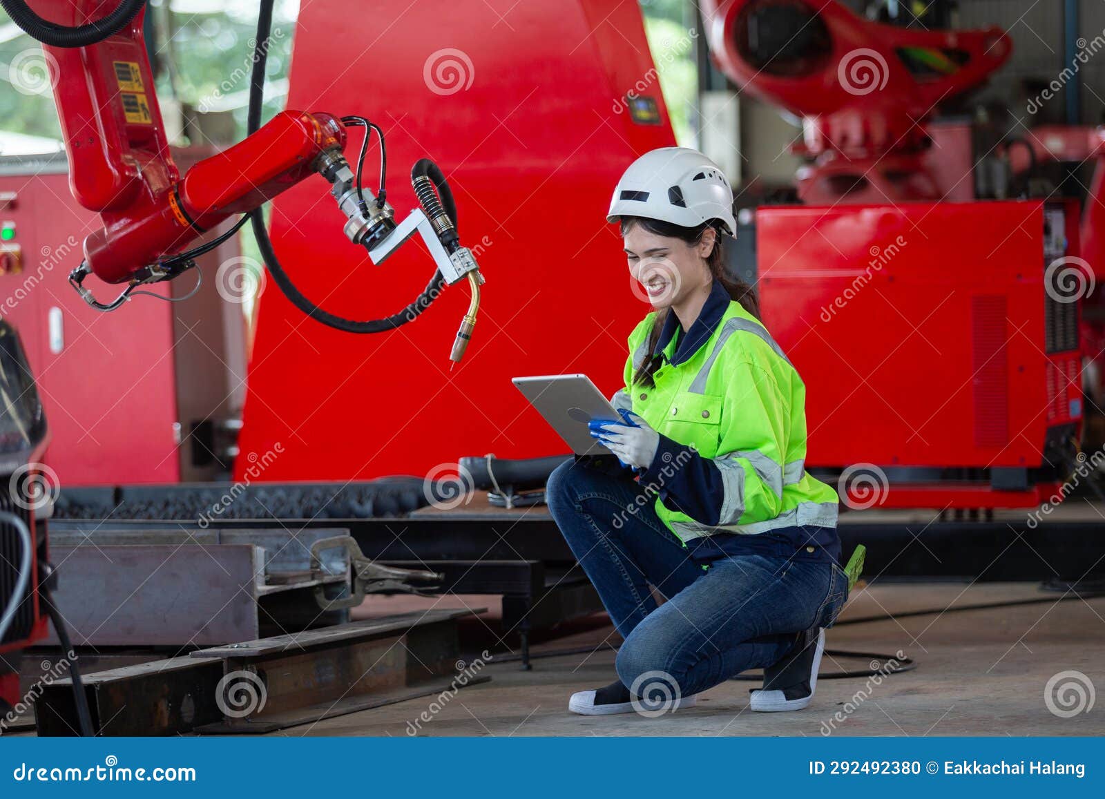 Female Technician Modern Factory, Technical of Robot Operation ...