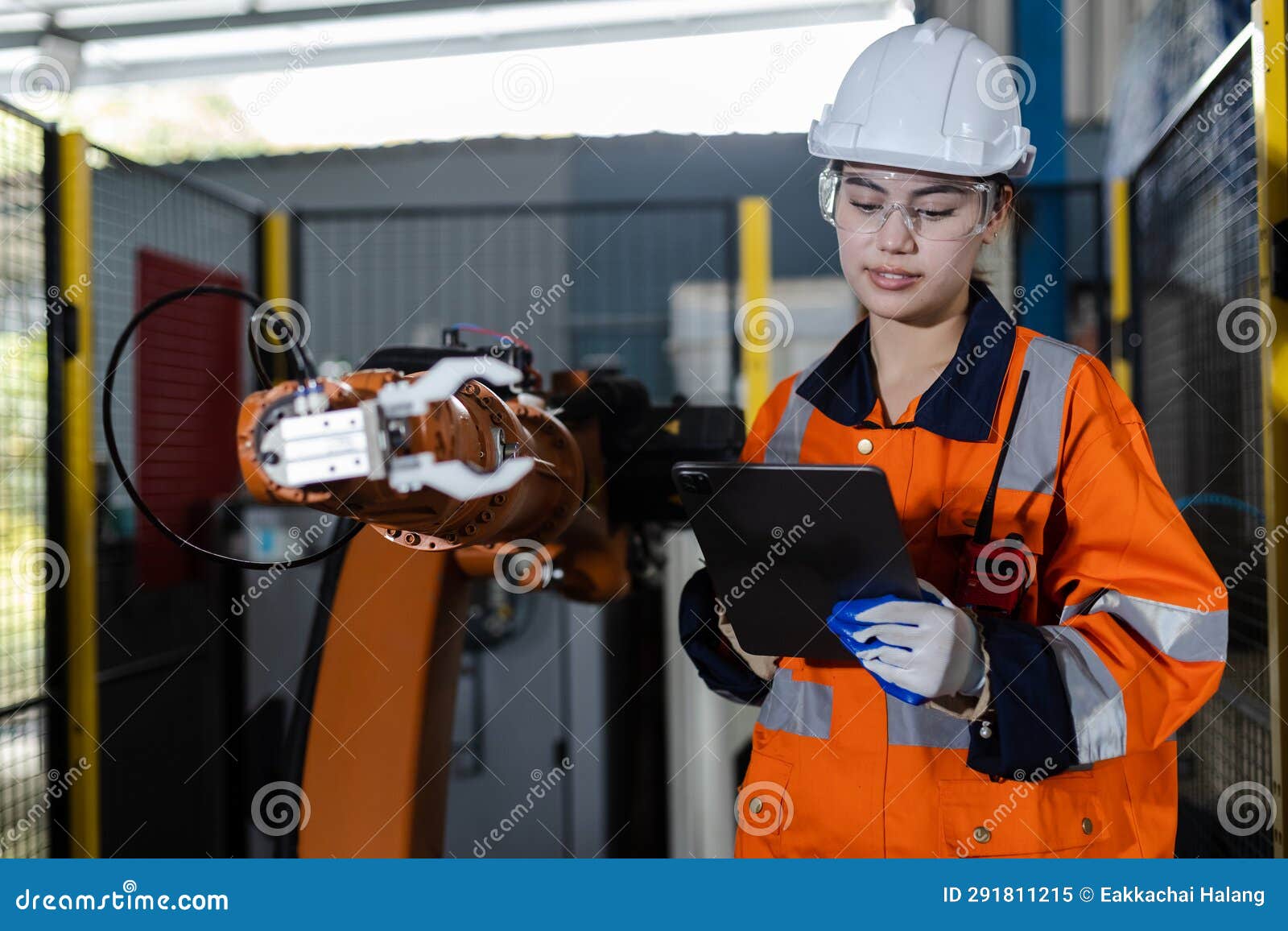 Female Technician Modern Factory, Technical Supervisor of Robot ...