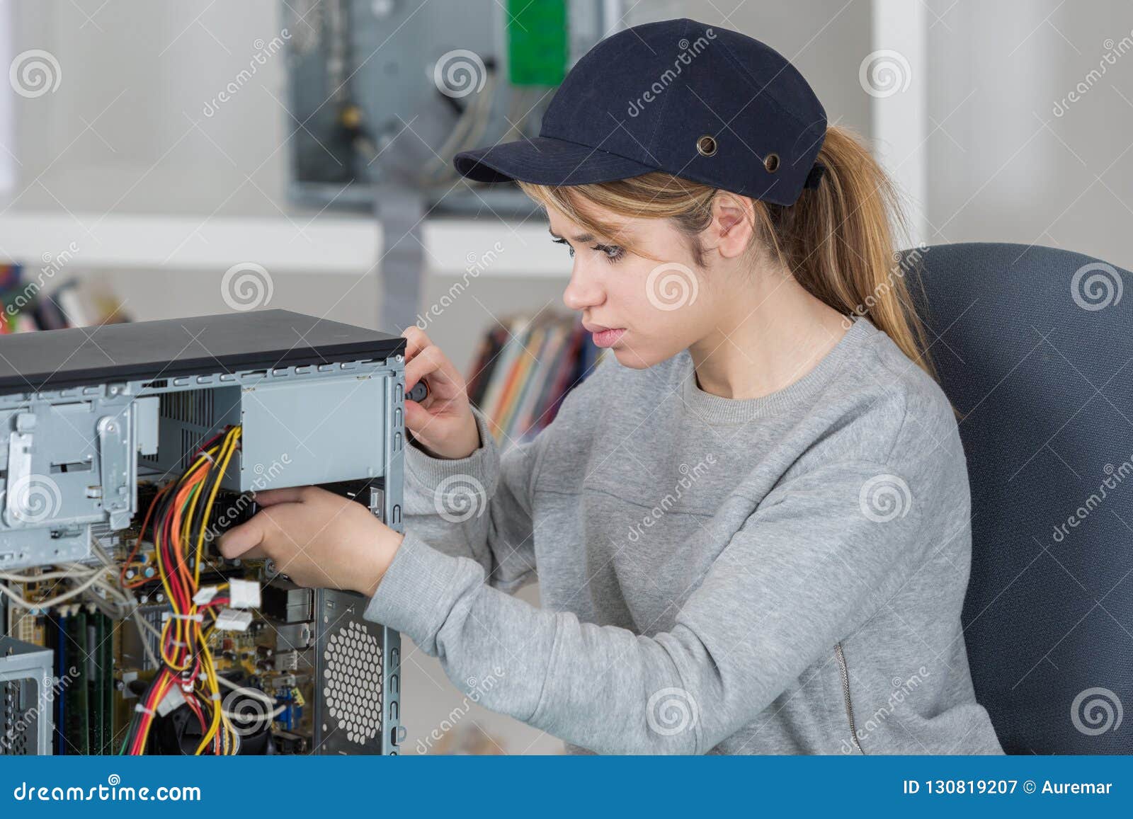 Female Technician Repairing Computer Stock Image - Image of technology ...