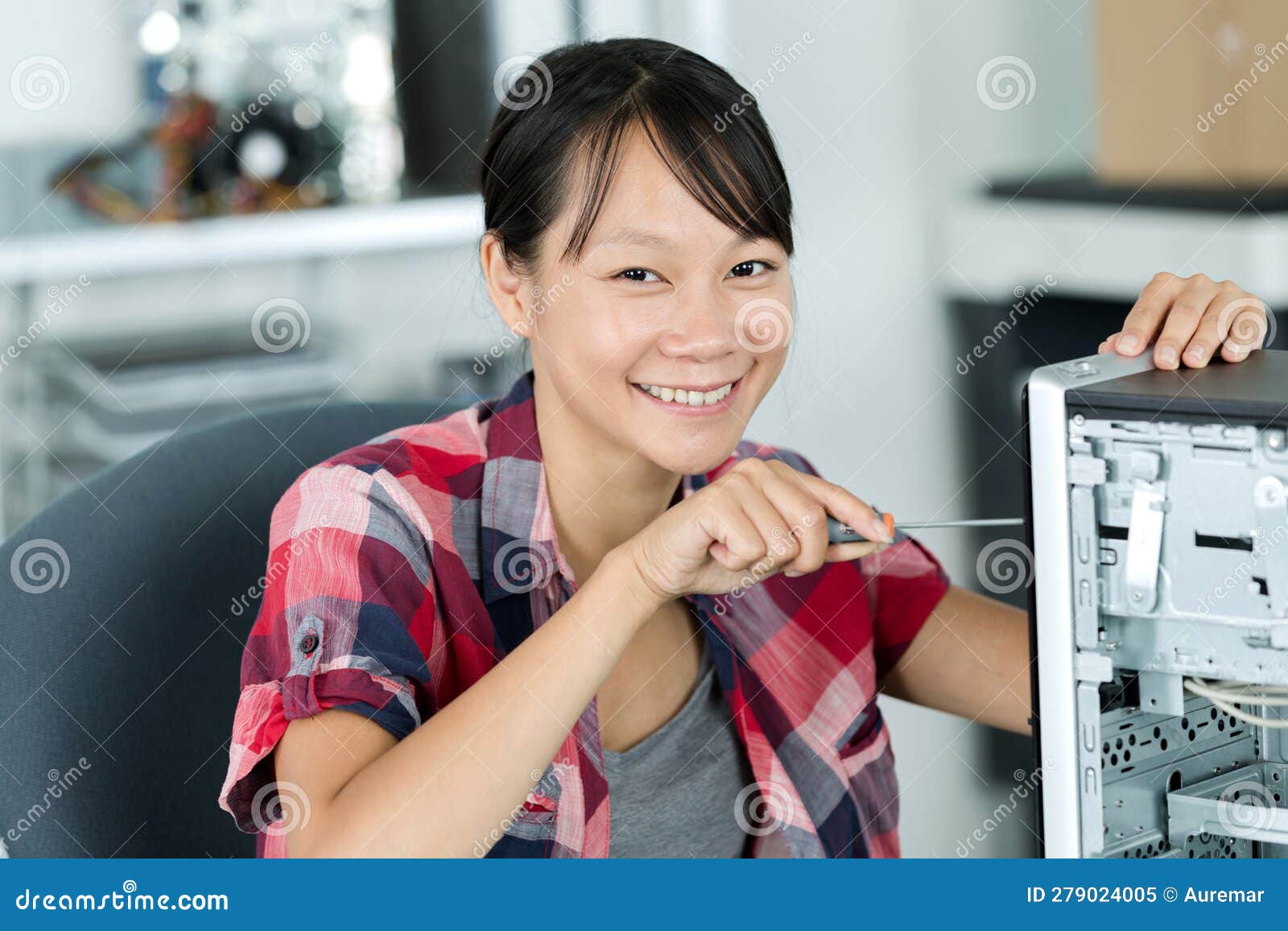 Female Technician Repairing Computer Stock Image - Image of security ...
