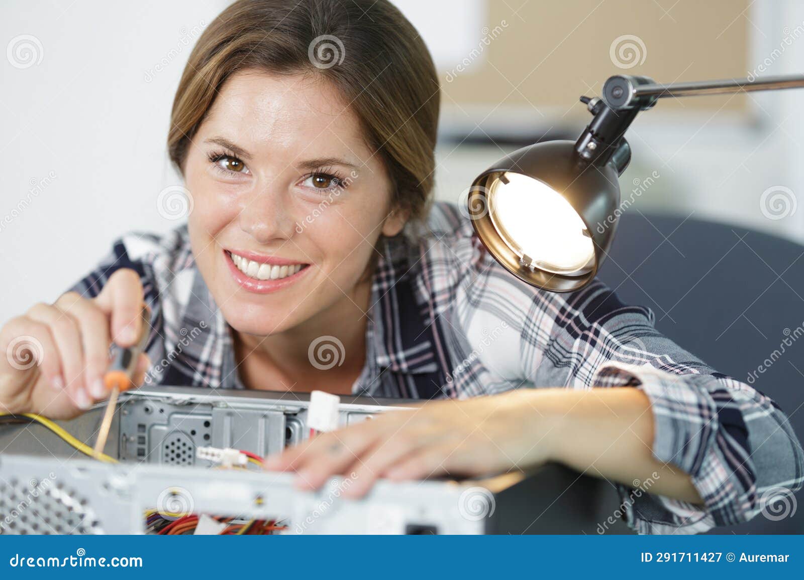 Female Technician Repairing Computer at Home Stock Image - Image of ...