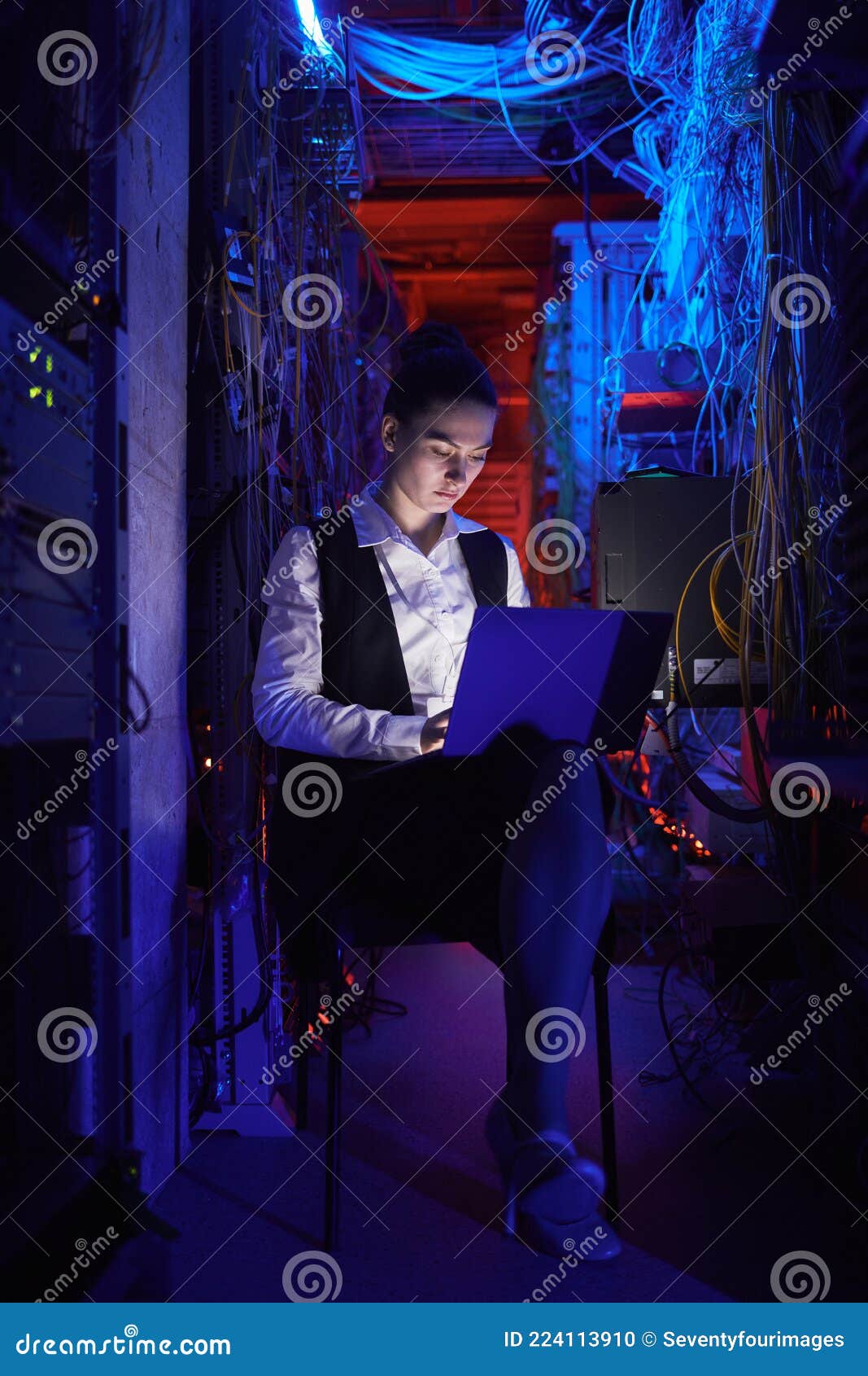 Female Technician Setting Computer Network Stock Photo - Image of ...