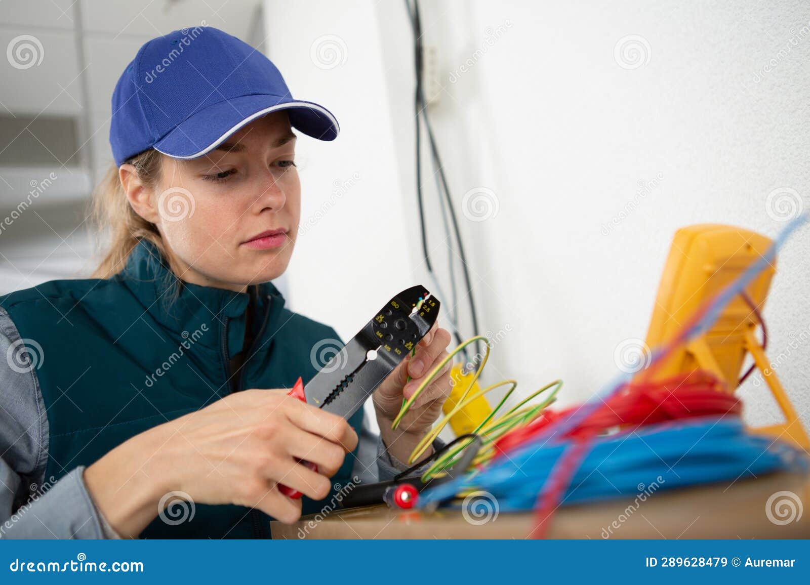 Female Technician Working with Cables Stock Image - Image of front ...