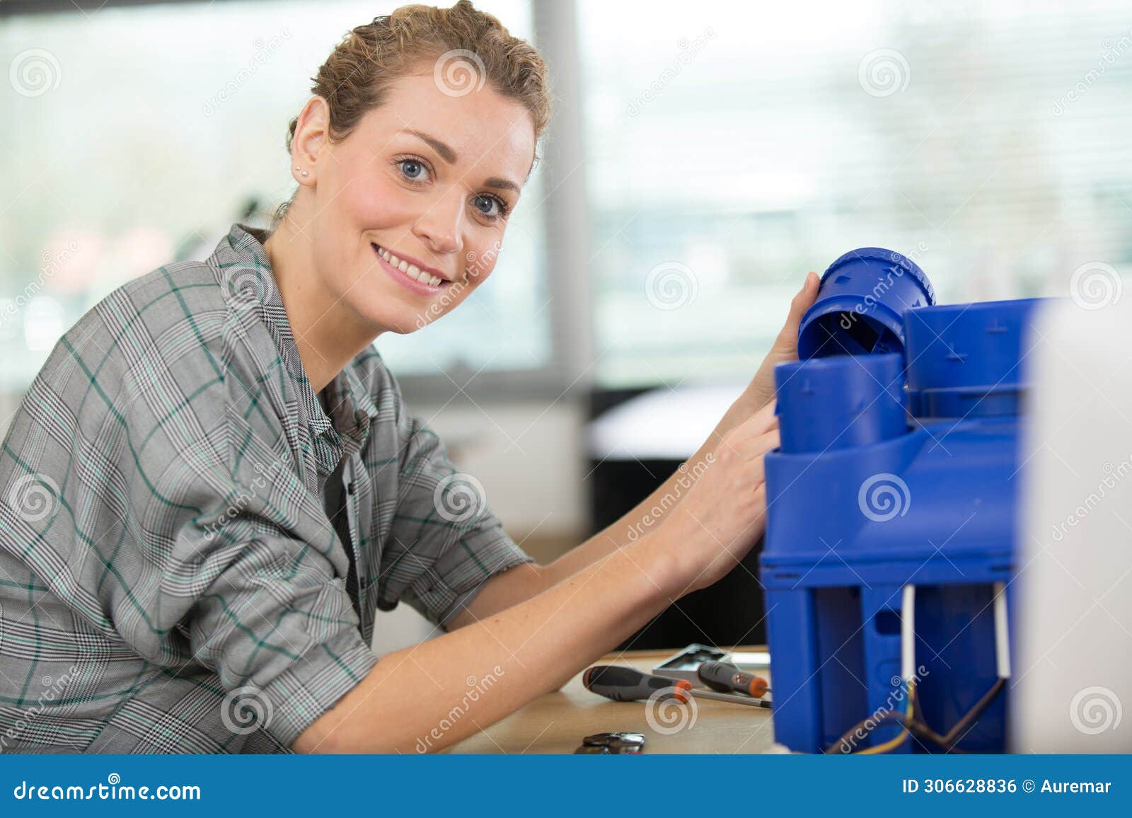 Female Technician Working on Plastic Junction Box Stock Photo - Image ...