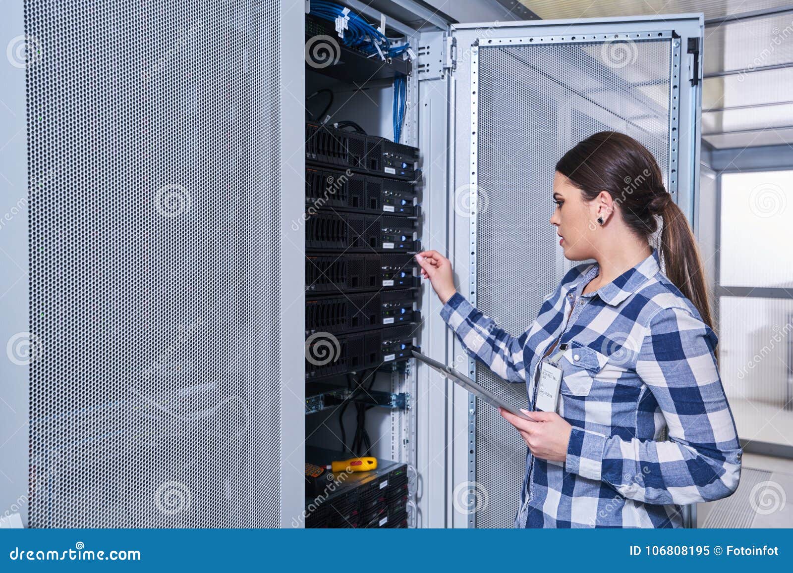 Female Technician Working on Server Maintenance Stock Image - Image of ...