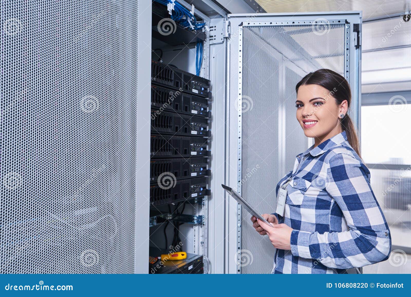 Female Technician Working on Server Maintenance Stock Photo - Image of ...