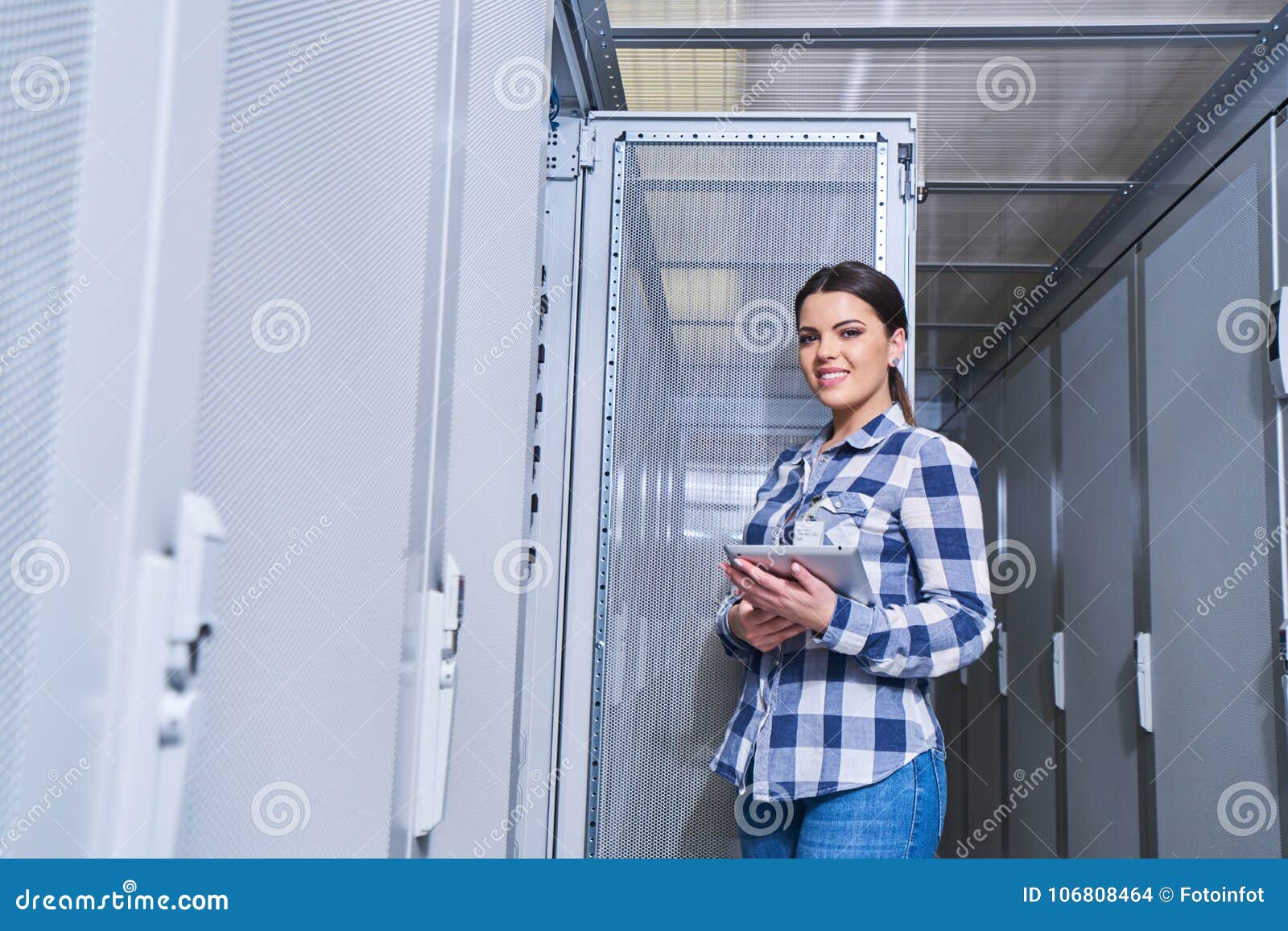Female Technician Working on Server Maintenance Stock Photo - Image of ...