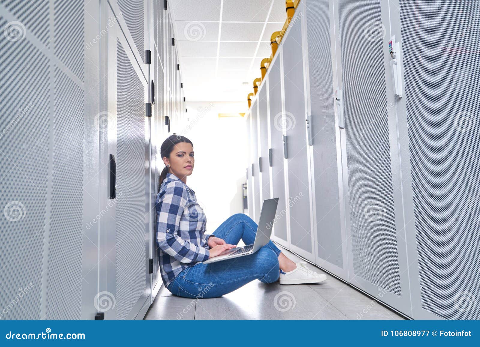 Female Technician Working on Server Maintenance Stock Image - Image of ...