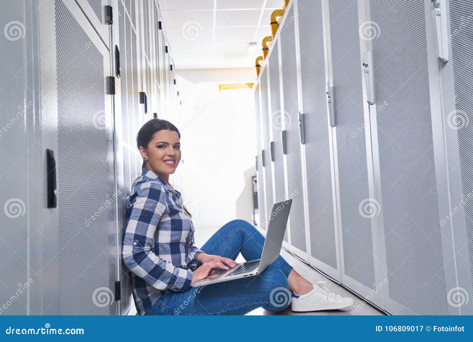 Female Technician Working on Server Maintenance Stock Image - Image of ...