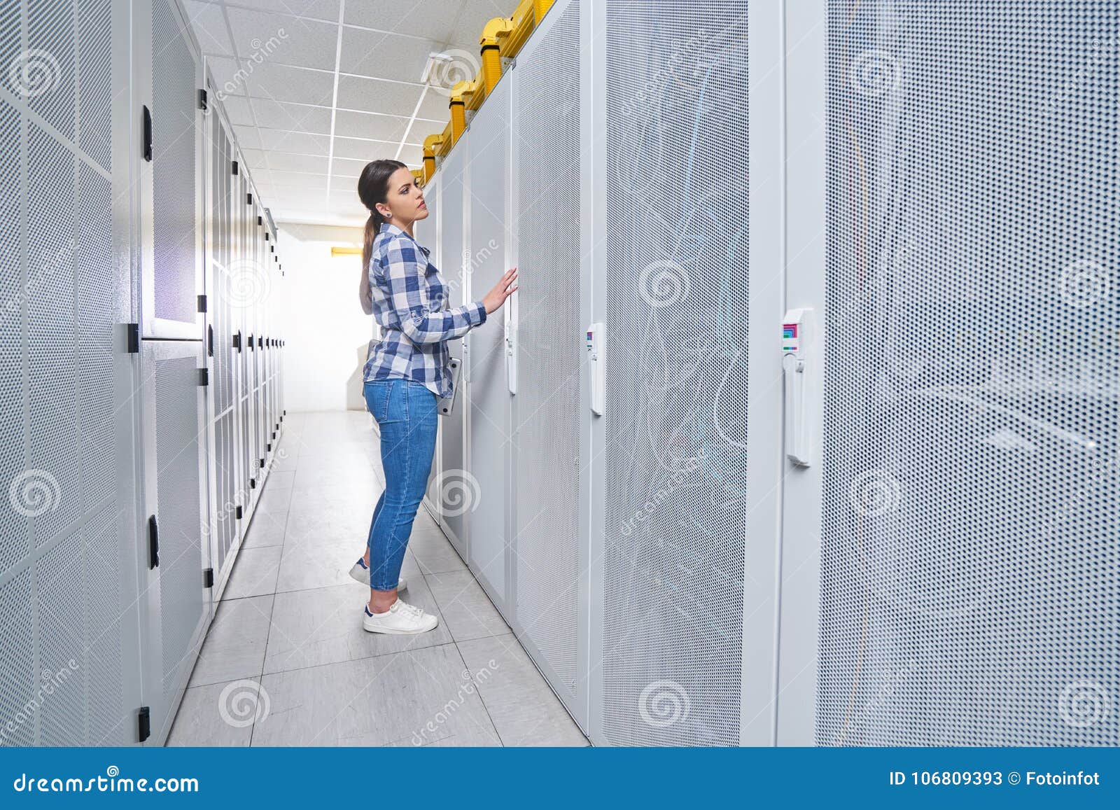 Female Technician Working on Server Maintenance Stock Image - Image of ...