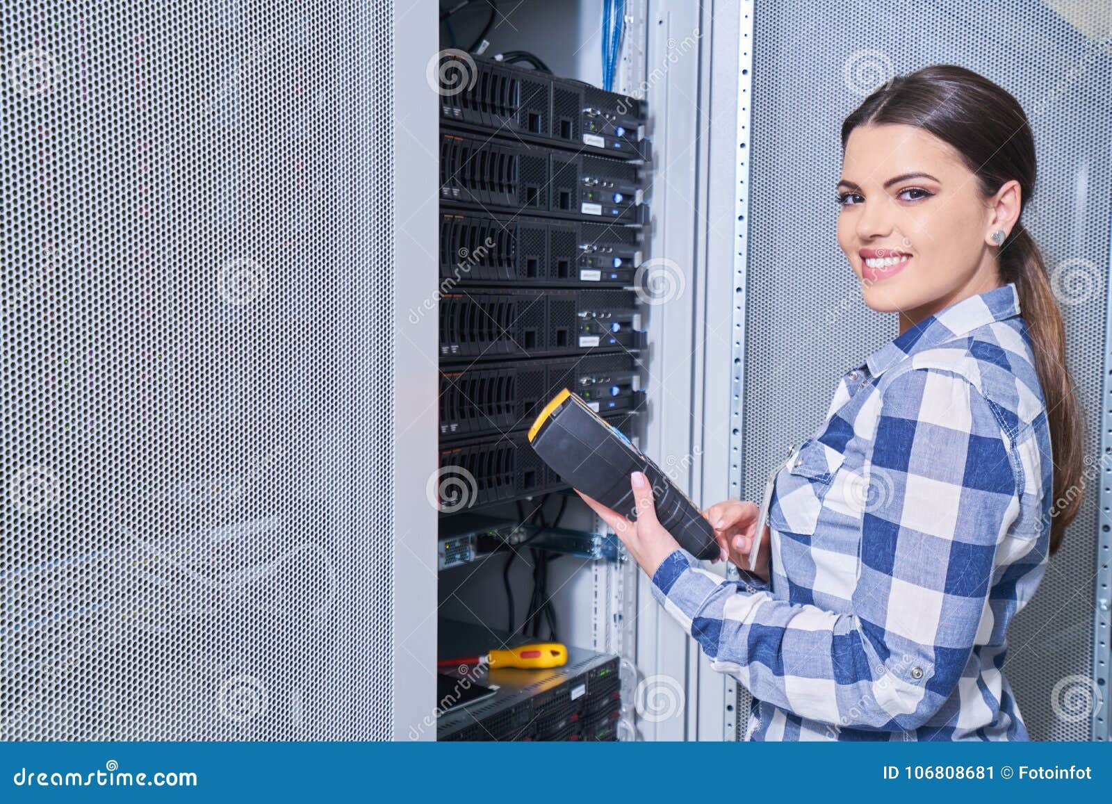 Female Technician Working on Server Maintenance Stock Image - Image of ...