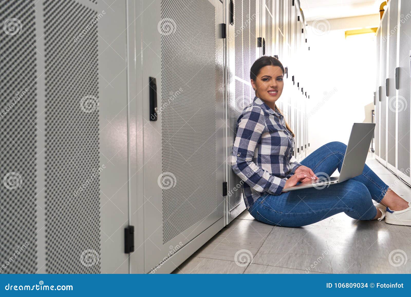 Female Technician Working on Server Maintenance Stock Photo - Image of ...