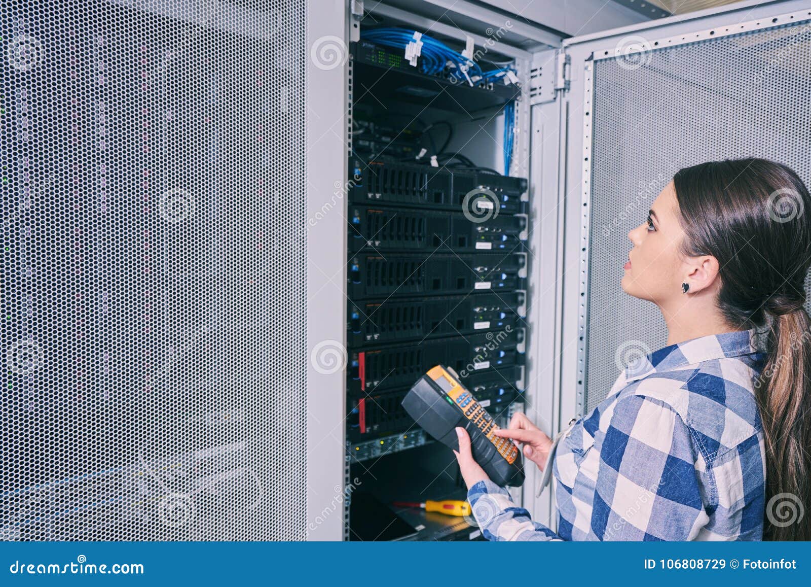 Female Technician Working on Server Maintenance Stock Image - Image of ...