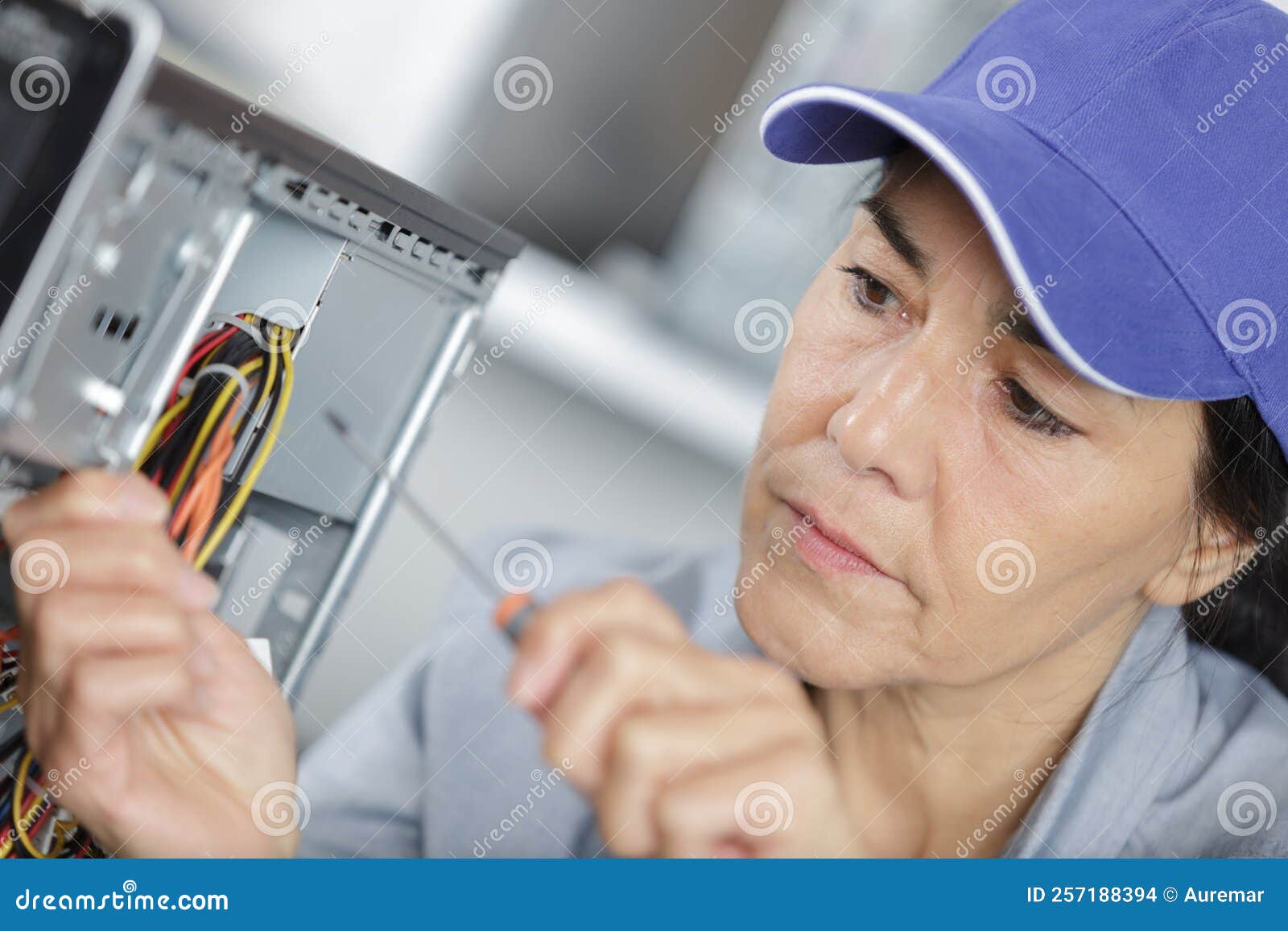 Female Technicien Fixing Pc Stock Photo - Image of table, equipment: 257188394
