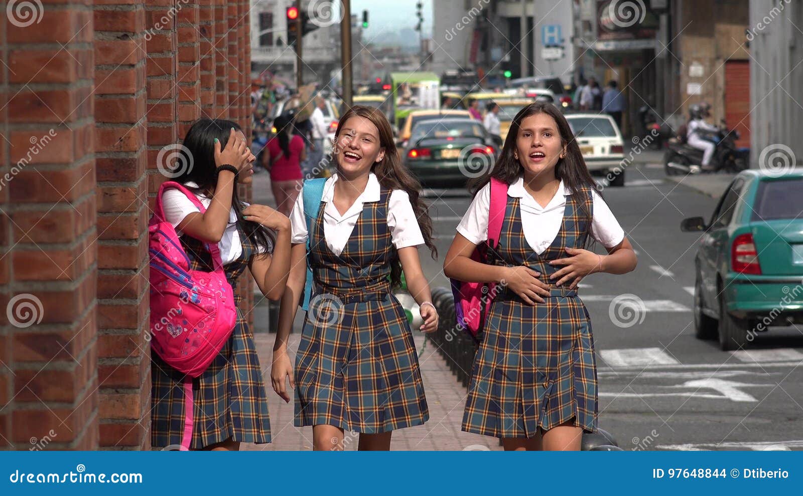 Female Teen Students Walking Downtown Editorial Stock Image - Image of ...