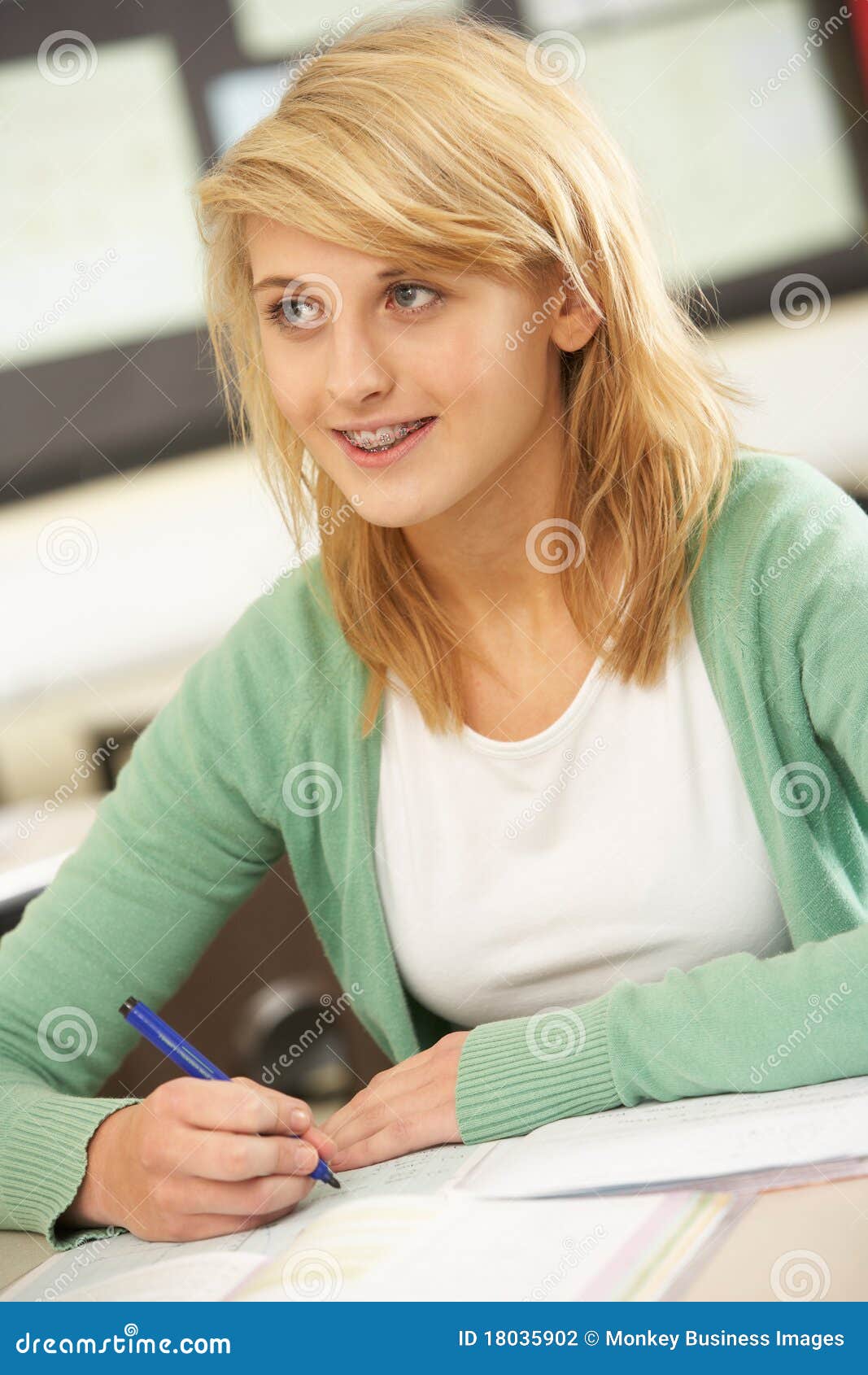 Female Teenage Student Studying Stock Photo - Image of clothing, happy ...