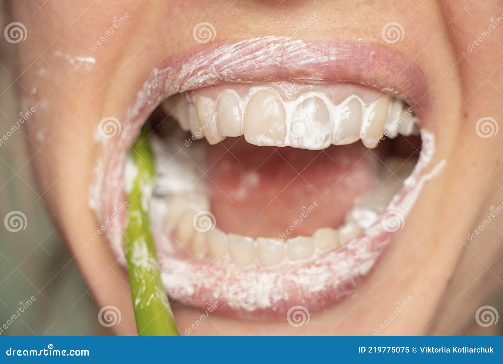 Female Teeth in Toothpaste Brushing Teeth Close-up Stock Image - Image ...