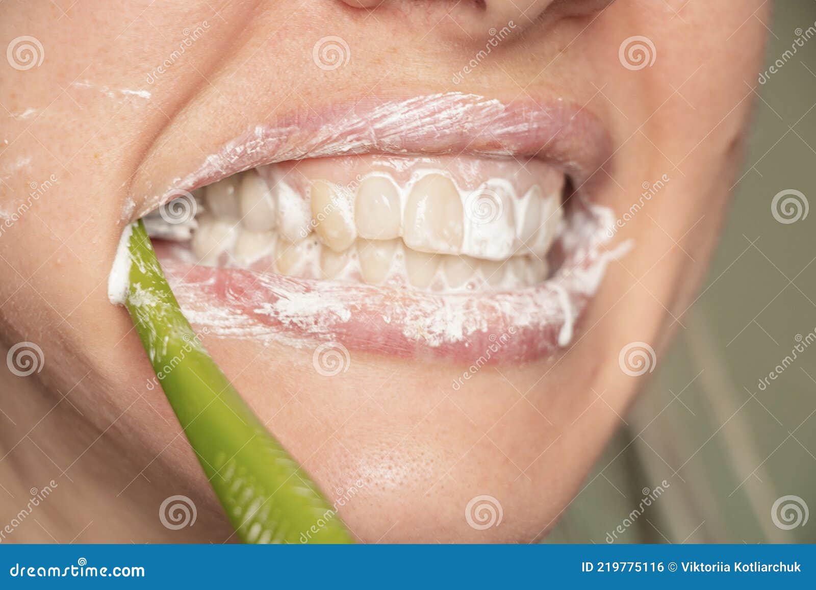 Female Teeth in Toothpaste Brushing Teeth Close-up Stock Photo - Image ...