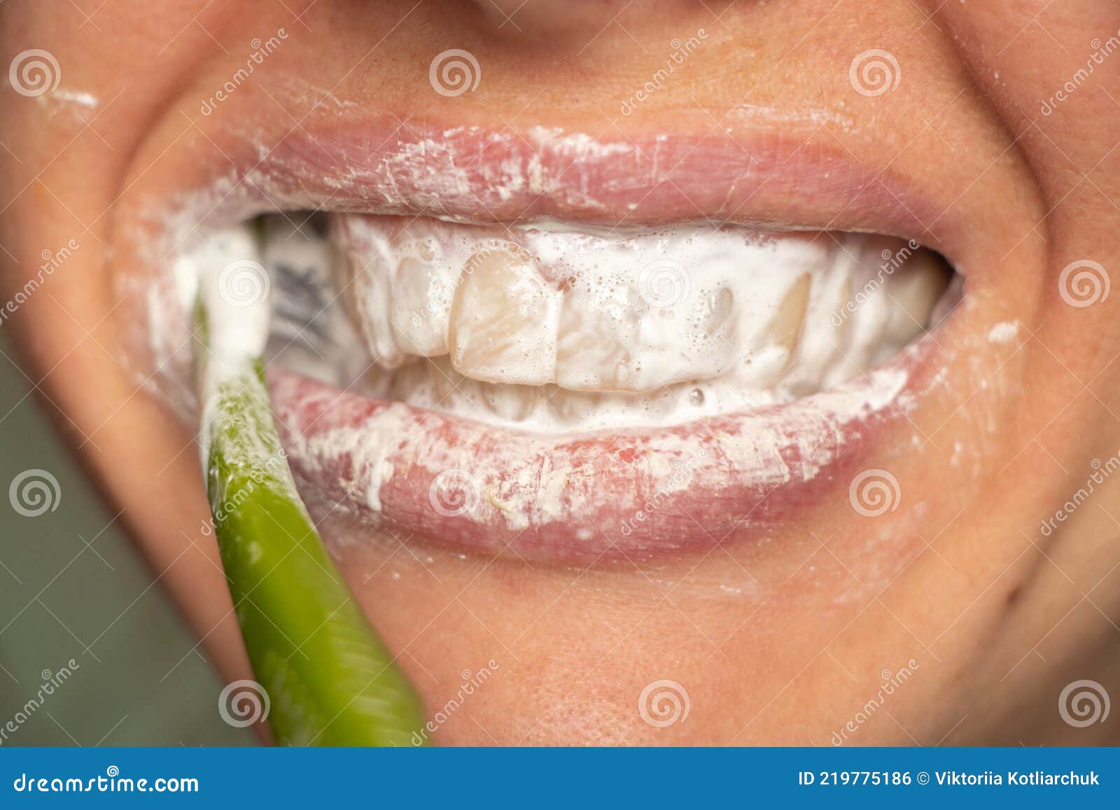Female Teeth in Toothpaste Brushing Teeth Close-up Stock Photo - Image ...