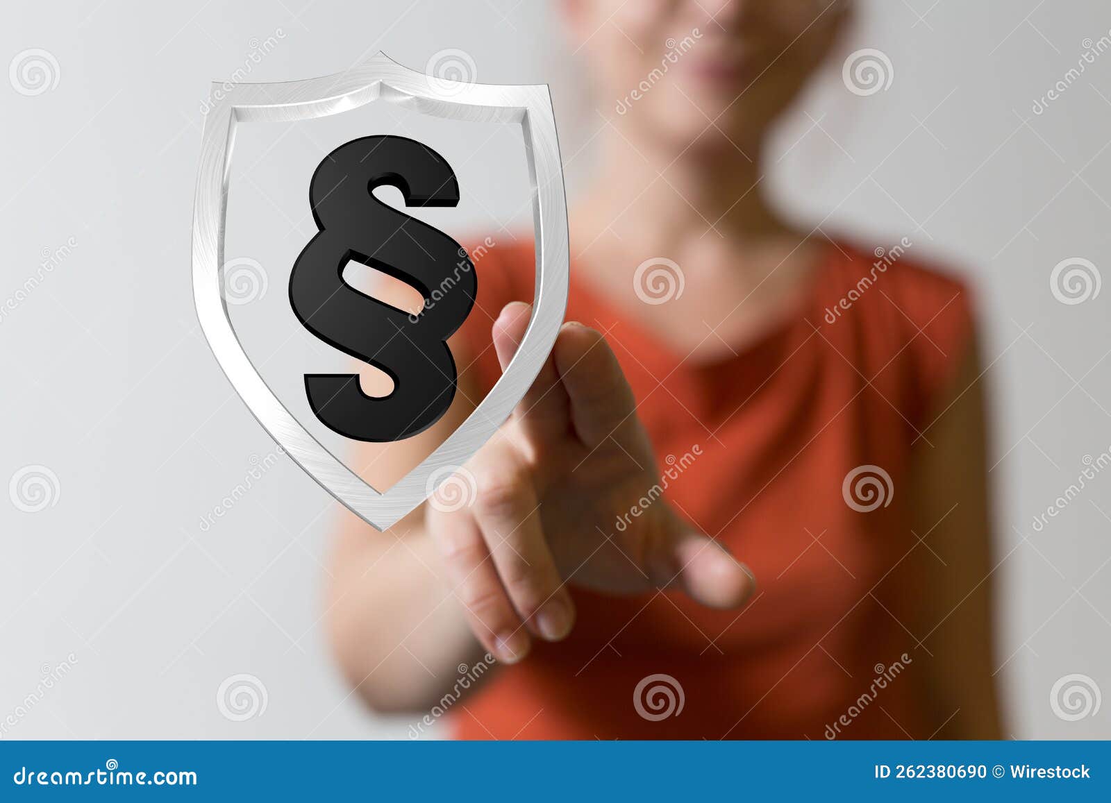 Female Touching a 3D Rendered Shield and Section Sign Stock Photo ...