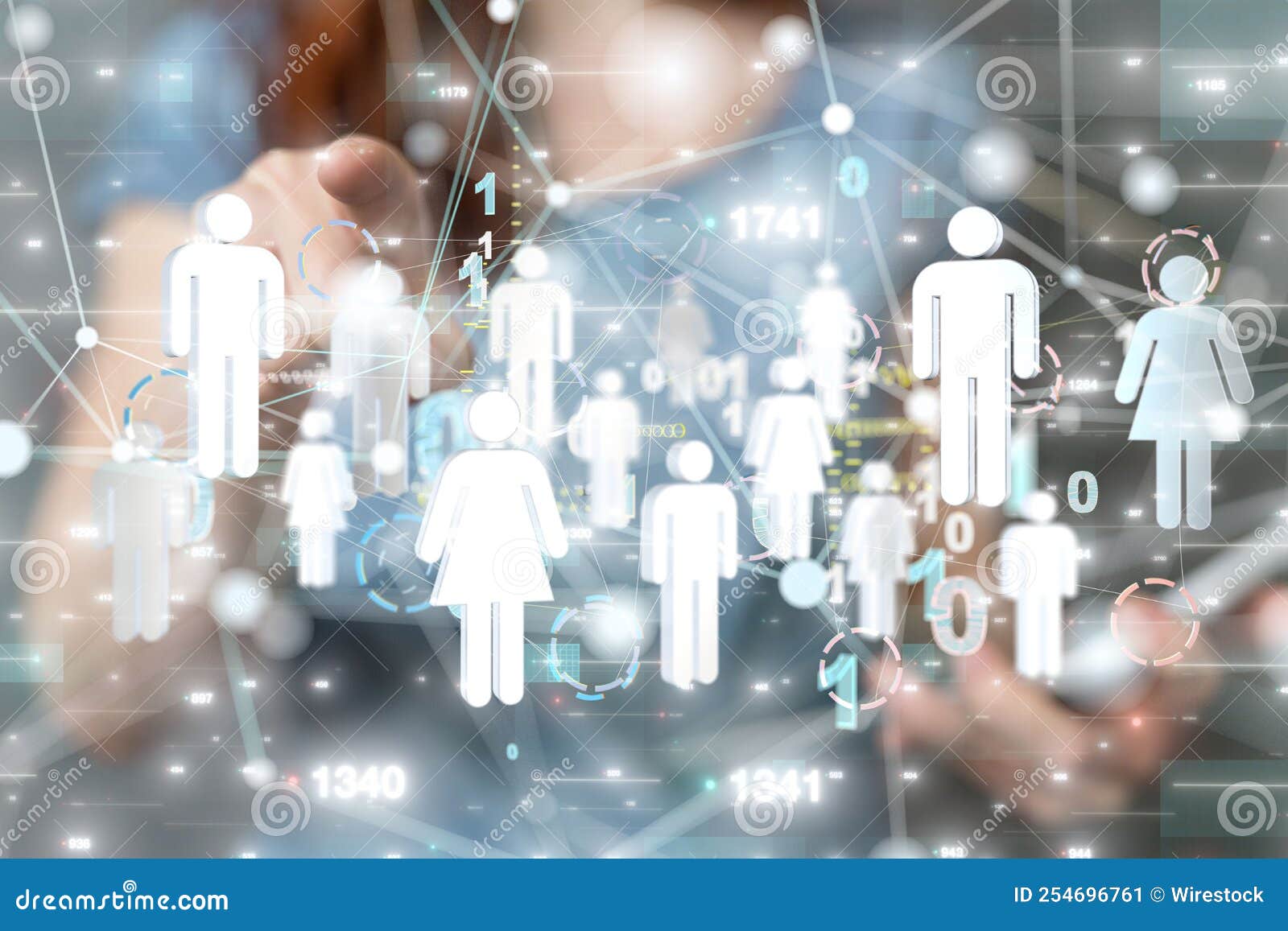 Female Touching People Icon- Digital Network and Data Concept Stock ...