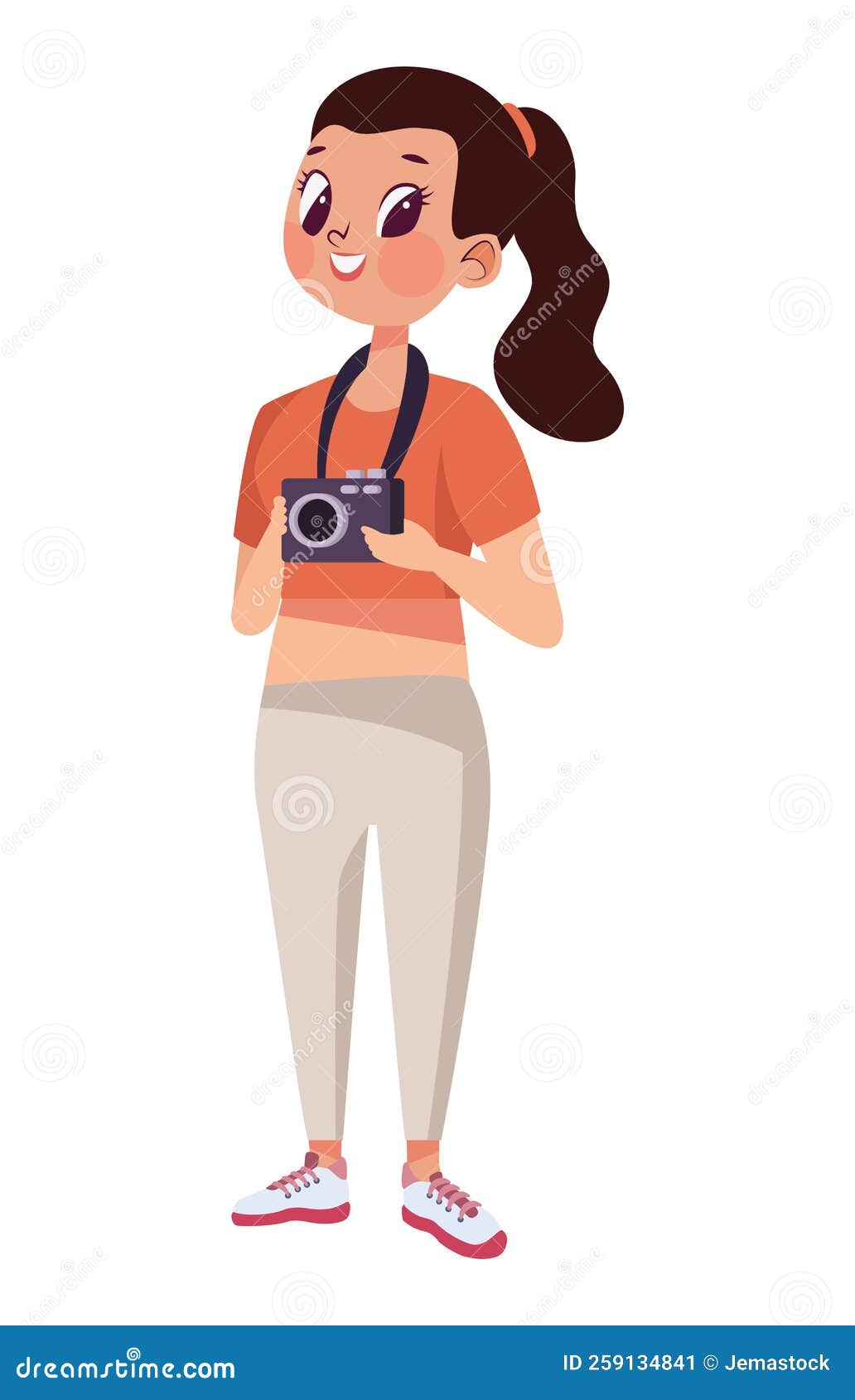 Female tourist with camera stock vector. Illustration of tourism ...