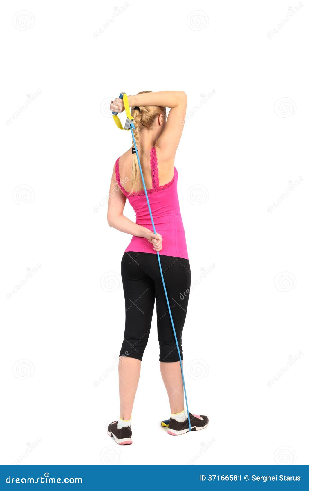Female Triceps Extention Exercise Using Rubber Resistance Band Stock ...