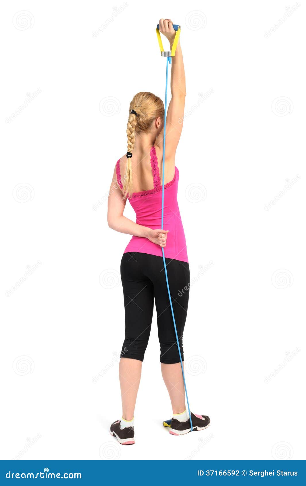 Female Triceps Extention Exercise Using Rubber Resistance Band Stock ...