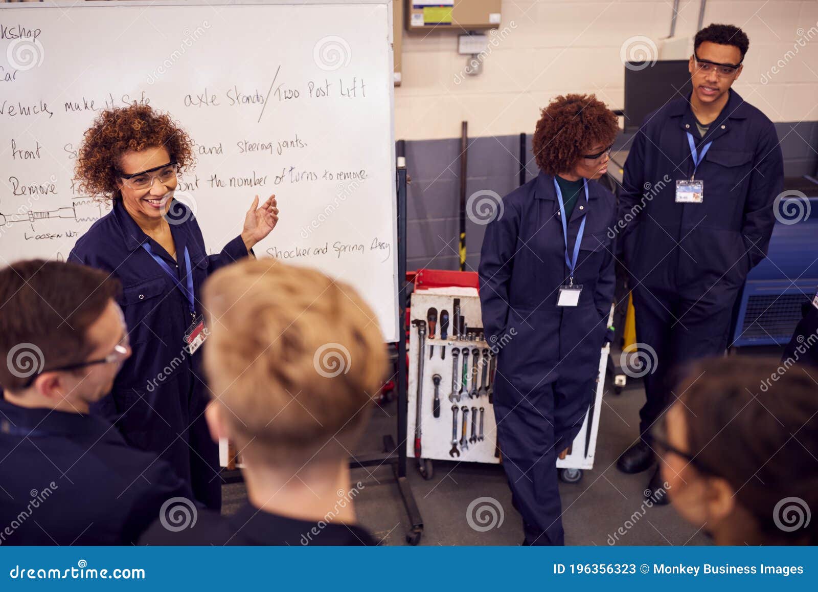 Female Tutor by Whiteboard with Students Teaching Auto Mechanic ...