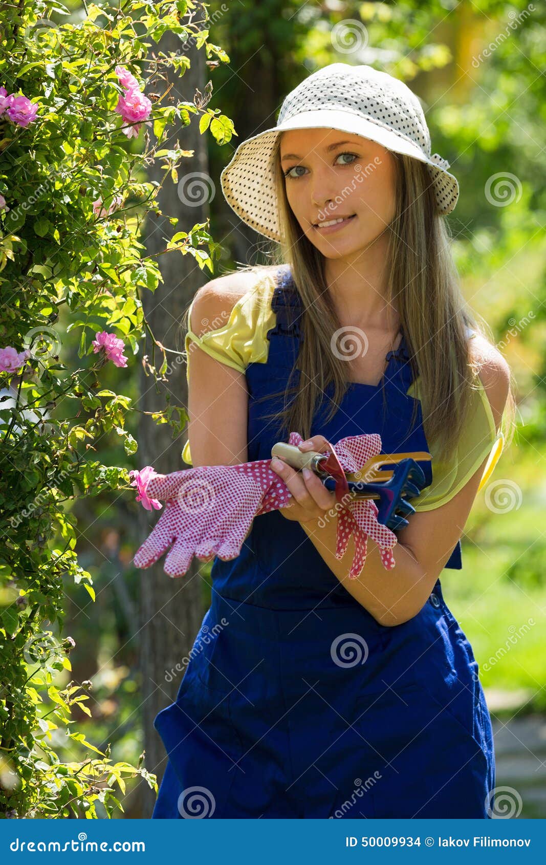 Female in Uniform Working with Roses Stock Photo - Image of gloves ...