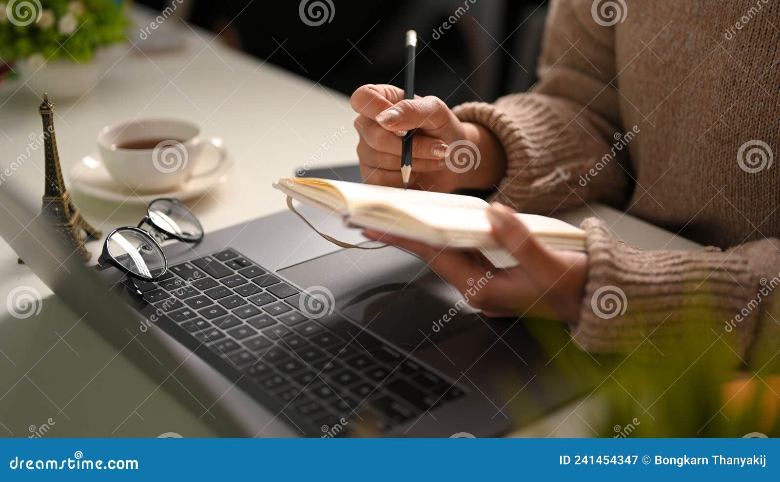 Female University Student Taking a Lecture on Her Notebook Stock Image ...