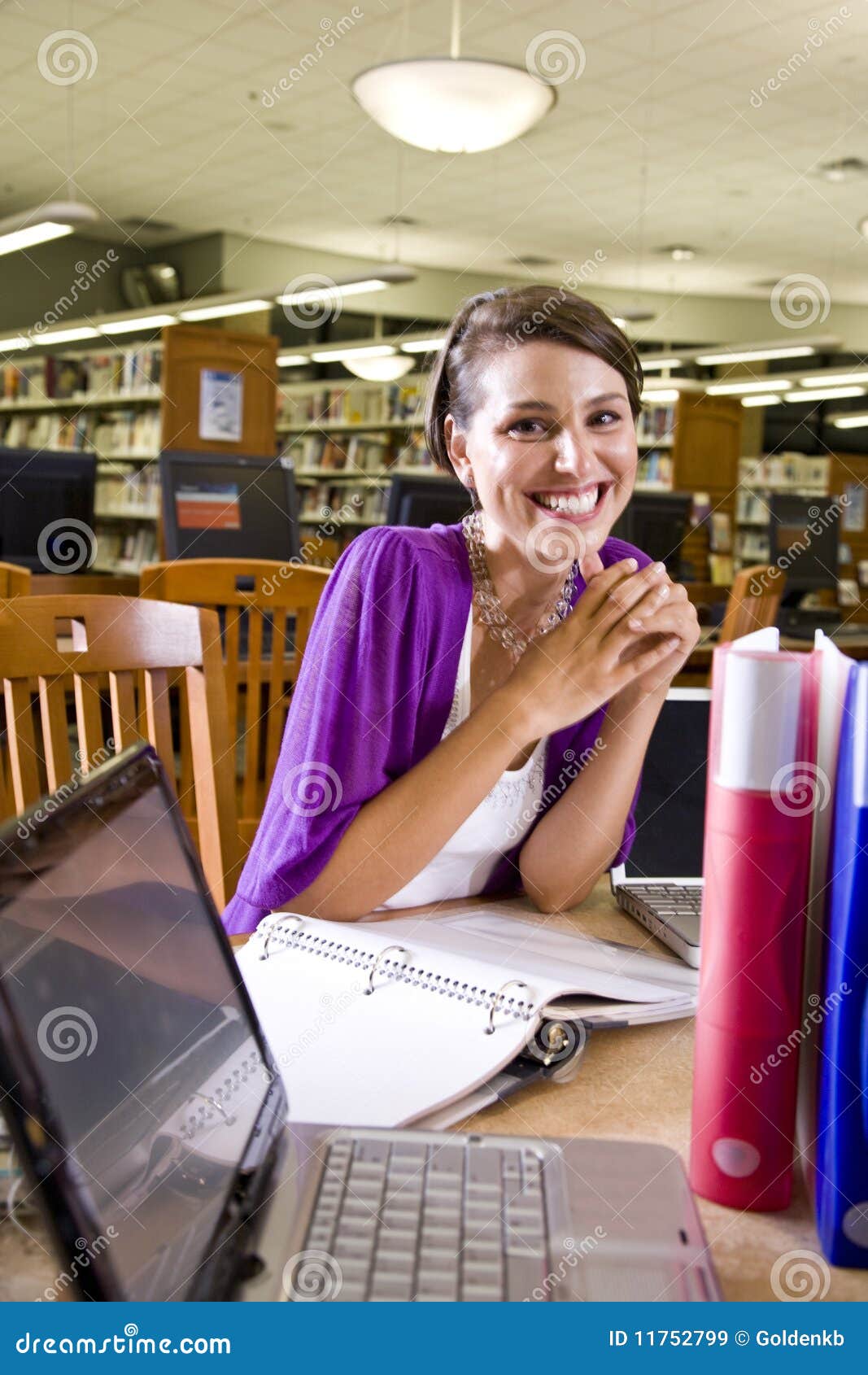 Female University Student Studying in Library Stock Image - Image of ...