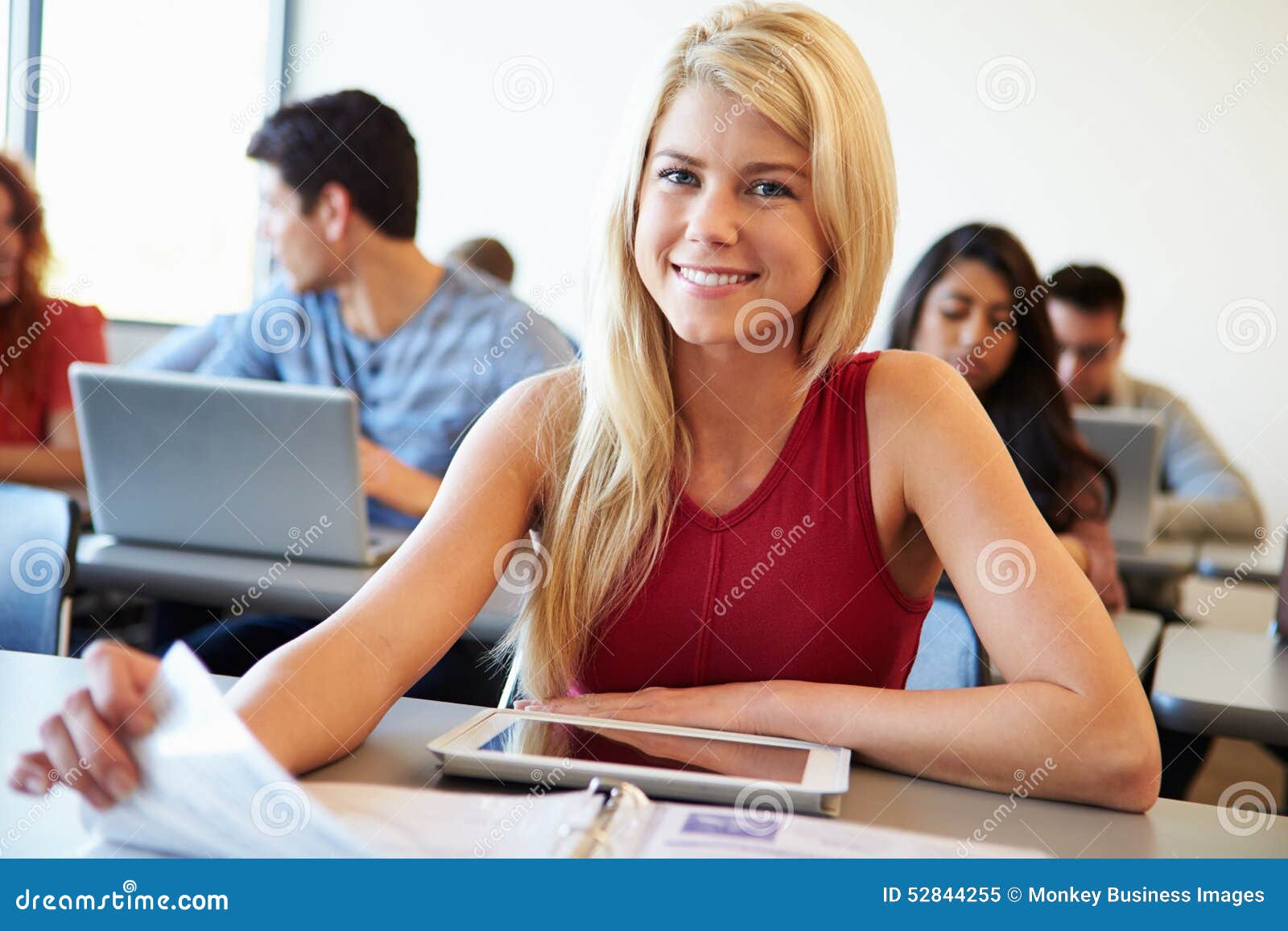 Female University Student Using Digital Tablet in Classroom Stock Image ...